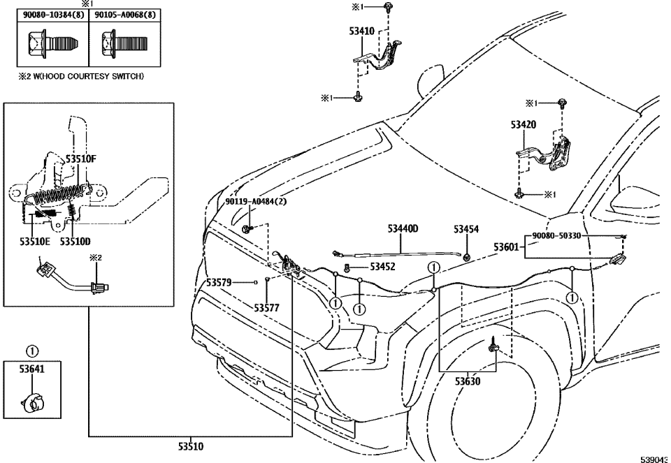 53440-AK010 Genuine Toyota SUPPORT ASSY, HOOD