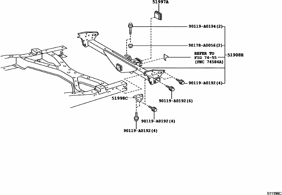 90119-A0194 Genuine Toyota Bolt, w/Washer