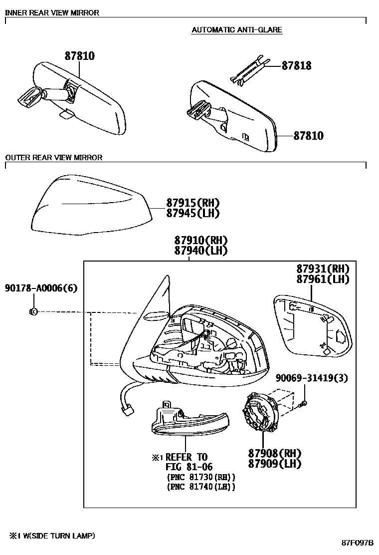87945-04070-E3 Genuine Toyota COVER, OUTER MIRROR